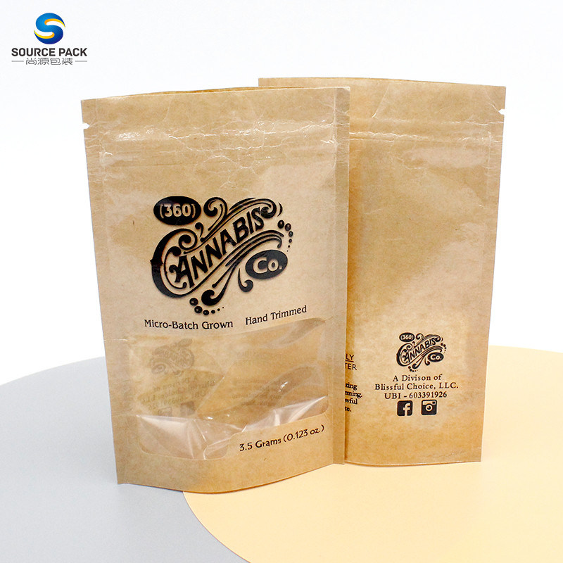 110-160 Micron Custom Edible Packaging Weed Bags Zipper Kraft Paper ...